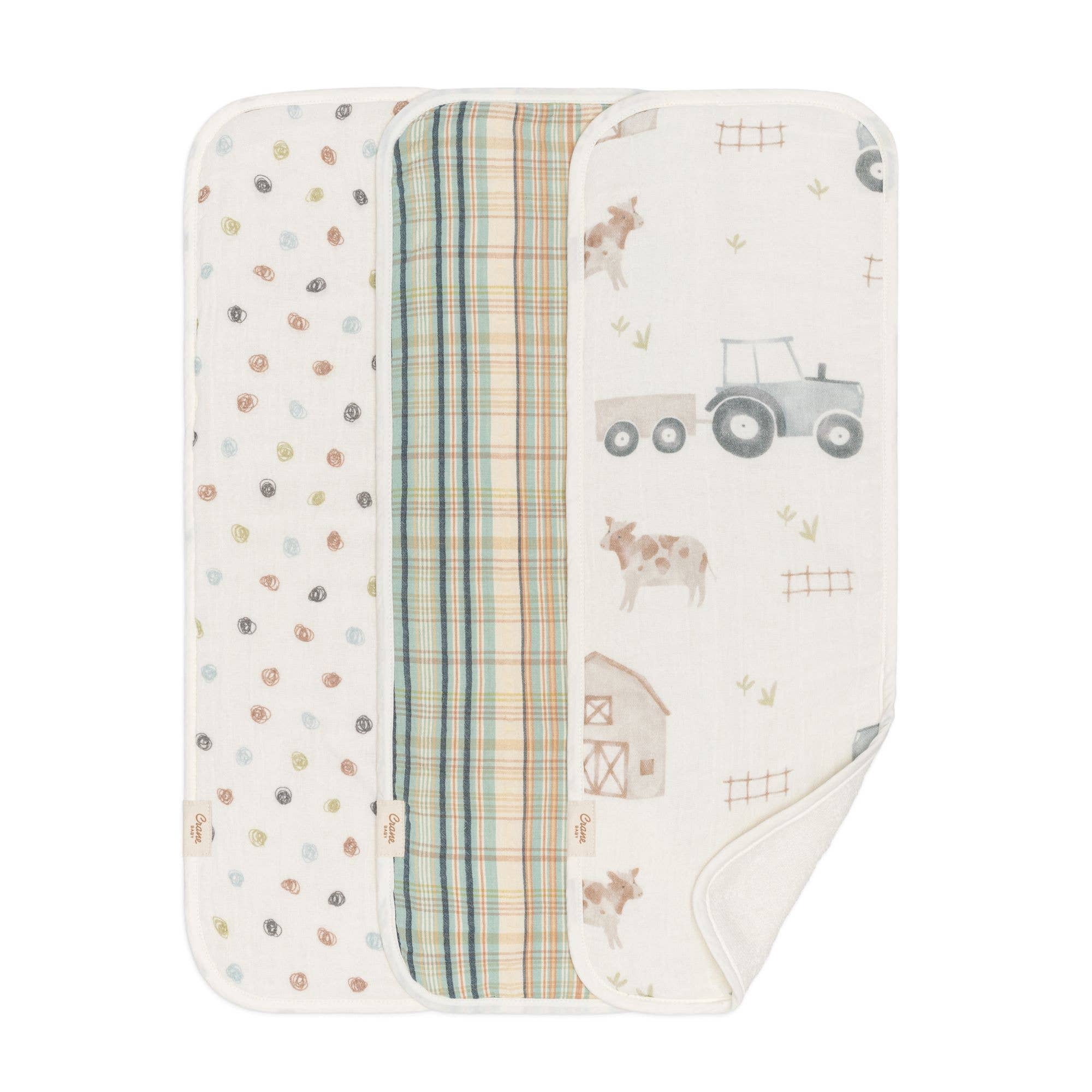 Charlie 3-pc. Farmhouse Tractor Burp Cloth Set – Babesta